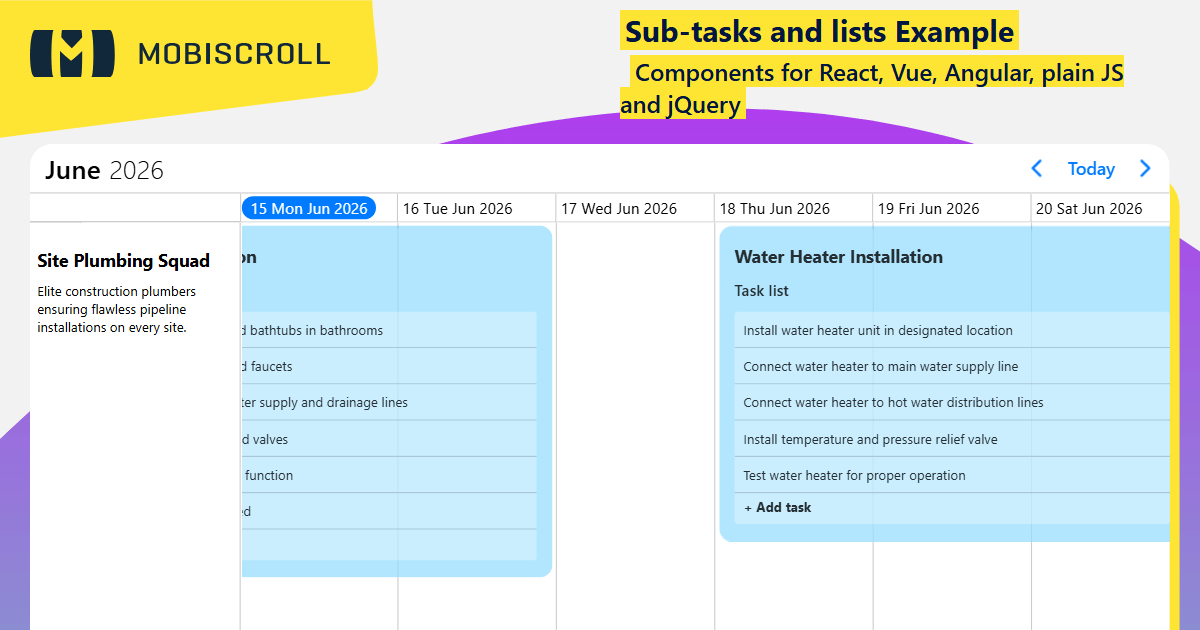 Timeline Sub-tasks and lists Example | Mobiscroll