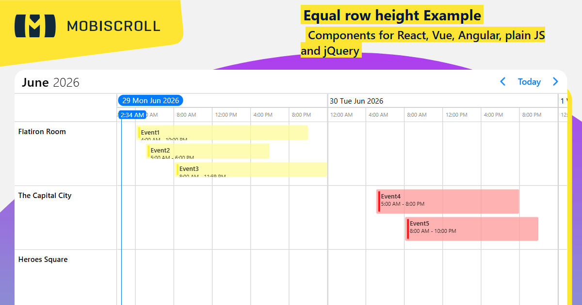 JQuery Timeline Equal row height Example | Mobiscroll